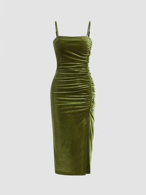 Buy Cider Velvet Square Neck Backless Midi Dress Online