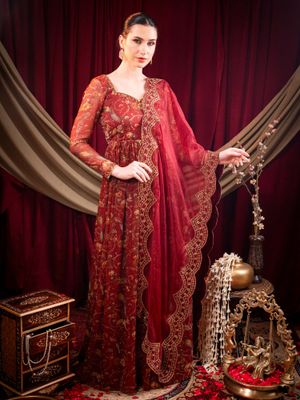 Buy Sainy Garg Couture Maroon Estelle Anarkali with Dupatta (Set of 2 ...