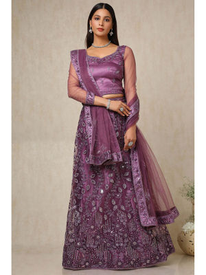 Buy Soch Women's Purple Net Embellished Unstitched Ghagra Choli with ...