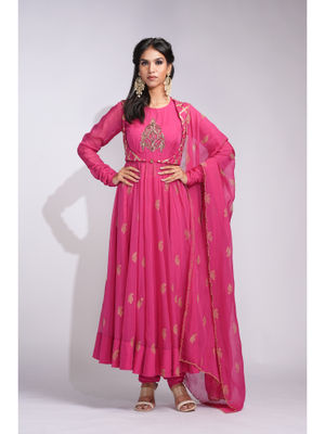 Buy Shruti S Classic Hand Block Print Jacket Anarkali with Churidar and ...