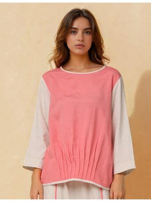 Buy Dora Dori Linen Colorblock Front Pleated Top (M) Online