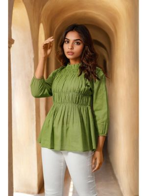 Buy Dora Dori Solid Cotton Gathered Peplum Top (M) Online