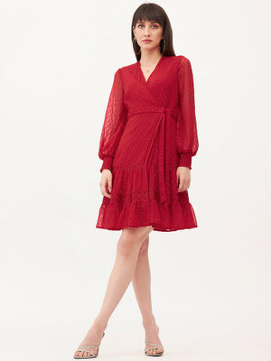 Femella Dresses : Buy Femella Red Lurex Wrap Mini Dress (S) Online ...