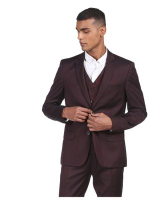 Buy AD By Arvind Men Wine Tailored Regular Fit Three Piece Suit (Set of ...