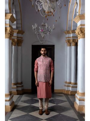 Buy Aangan by Parul Mauve Stratus Kurta with Churidar and Nehru Jacket ...