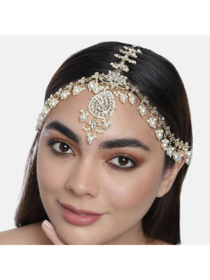Buy Laida Gold-Plated White Kundan-Studded & Beaded Handcrafted Matha ...