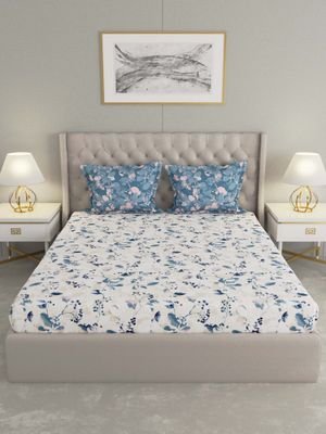 Buy RAYMOND HOME Blue Floral 120 Tc Bedsheet with 2 Pillow Covers ...