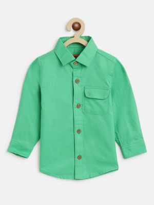 Buy Tales & Stories Boys Green Cotton Solid Regular Fit Shirt online