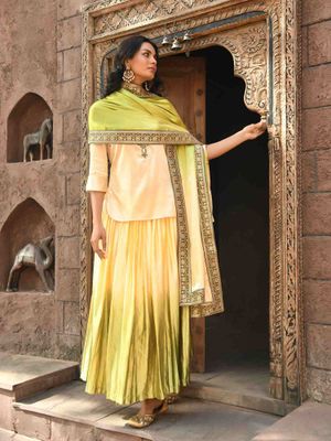 Buy NUHH Ombre Satin Lehenga with Top & Dupatta (Set of 3) Online