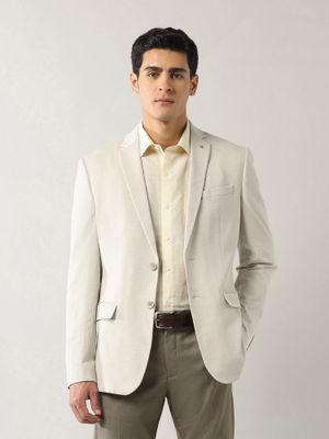 Buy Arrow Beige Solid Slim Single-Breasted Blazer (36) Online