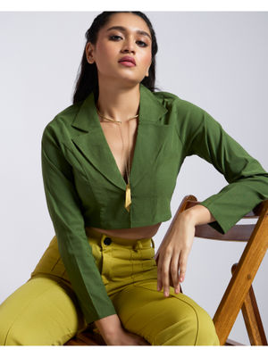 Buy QONA Women Gaia Cropped Jacket Green (XS) Online