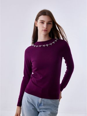 Buy Cover Story Purple Round Neck Sweater Online