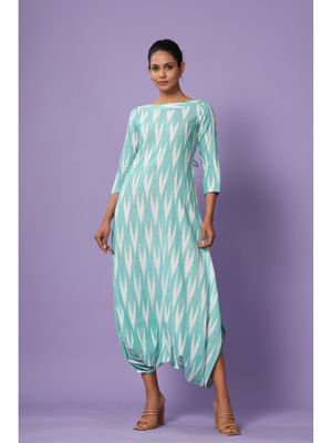 Buy Pasha India Turquoise Ikat Dhoti Jumpsuit Online