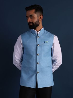 Buy Lightpole Men Blue Nehru Jacket Online