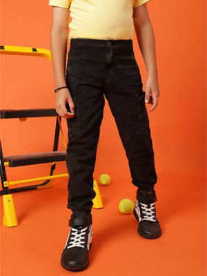 Buy Tales & Stories Boys Black Cotton Slim Fit Solid Jeans Online