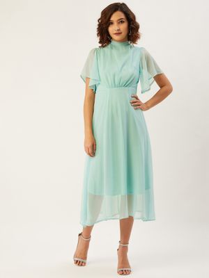 Buy ANVI Be Yourself Women Blue Solid Fit And Flare Dress Online