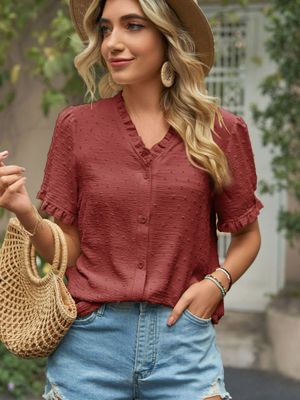 Buy Oh Rare Rust Lace Inserts V-Neck Top Online