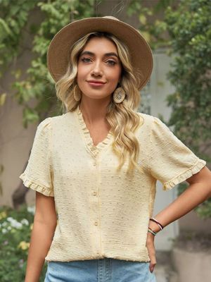 Buy Oh Rare Yellow Lace Inserts V-Neck Top Online