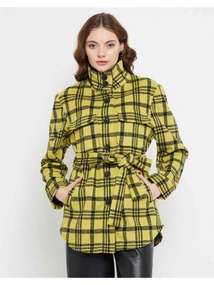 Buy Madame Chequered Stand Collar Yellow Coat (Set of 2) Online