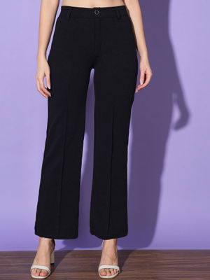 Buy Buynewtrend Women Polyester Black Solid Trouser Online
