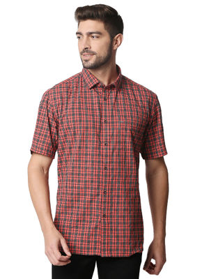 Buy BASICS Slim Fit Cranberry Red Checks Shirt Online