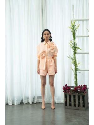 Buy Pleats by Aruni Orange Flower Shirt and Shorts Co-Ord (Set of 2) Online