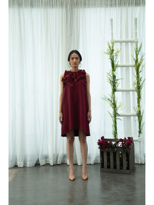 Buy Pleats by Aruni Maroon Flower Dress Online
