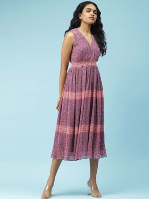 Buy Label Ritu Kumar Blue Printed Midi Dress Online