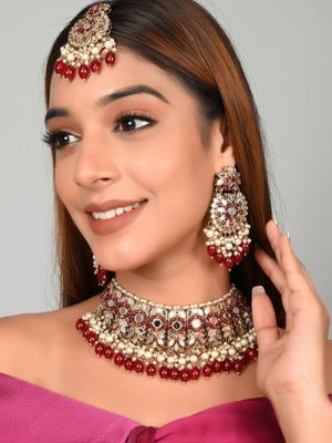 Shoshaa Jewellery Sets : Buy Shoshaa Gold Plated Maroon Stones and ...