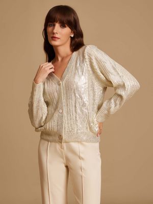 Buy Kazo Silver Embellished V-Neck Cardigan (S) Online