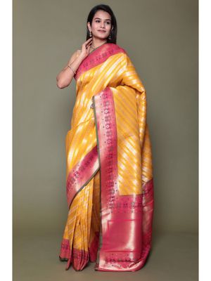 Buy Zari Jaipur Gold Banarsi Silk Saree with Unstitched Blouse Online
