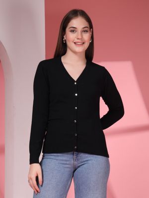 Buy Juelle Black Women Woollen Cardigan (L) Online