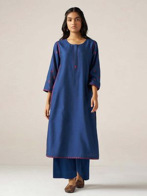 Buy Ganga Fashions Blue Silk Kurta with Palazzo (Set of 2) (S) Online