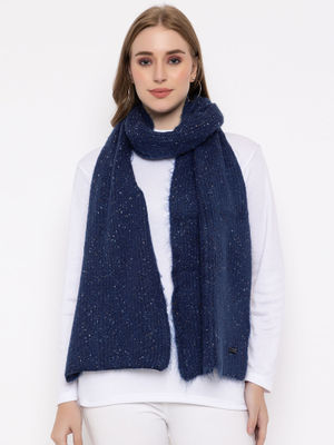 Buy 513 Women Navy Blue Self Textured Soft Acrylic Muffler Online