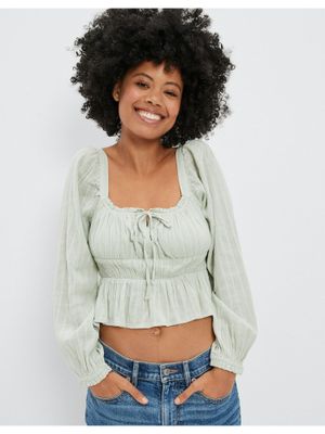 Buy American Eagle Women Green Full Sleeve Ruched Blouse Online