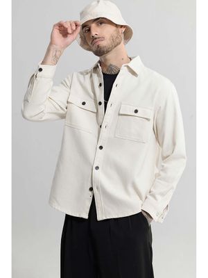 Buy Snitch Off-White Plain Full Sleeves Relaxed Casual Shirt for Men (M ...