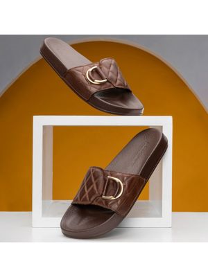 Buy Red Tape Women's Solid Brown Sliders Online