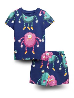 Buy Spunkies Unisex Blooming Blue Happy Monster T-Shirt and Shorts Online