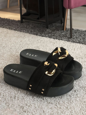 Buy ELLE Womens Black Color Solid Casual Wear Sliders Online