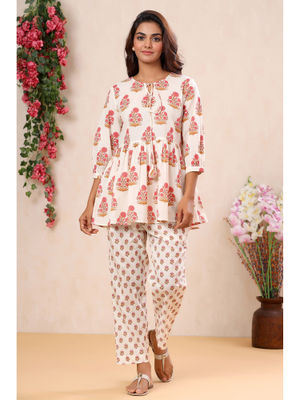 MIRARI Sets : Buy MIRARI Pretty Pink Huge Flower Printed Cotton Peplum ...