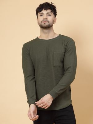 Buy RIGO Men Olive Waffle Knit T-Shirt Online