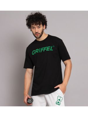 Buy Griffel Men Printed Black Signature Logo Oversized T-Shirt Online