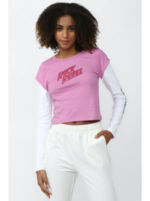 Buy Forever 21 Graphic Pink Crop T shirt with Long sleeves Online