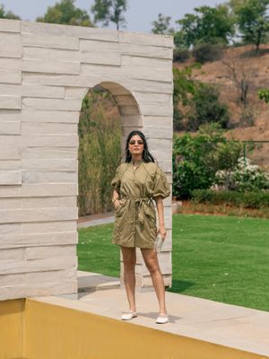 Buy 1101 - Eleven.O.One Serene Olive Mini Dress with Belt (Set of 2 ...