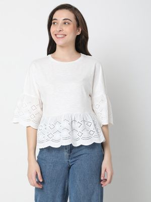 Buy VERO MODA Women Textured White T-shirt Online