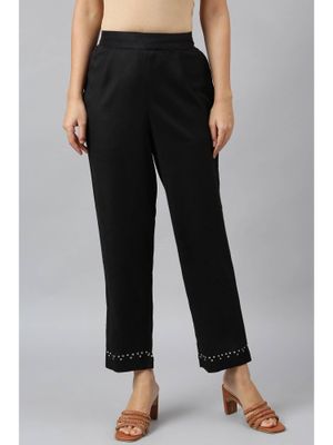Buy W Black Solid Straight Parallel Pants Online