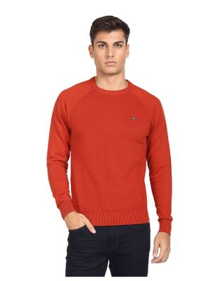Buy Arrow Sports Men Orange Crew Neck Raglan Sleeve Textured Sweater Online