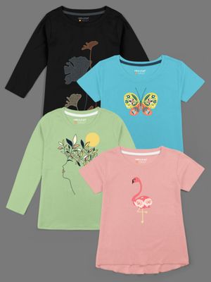 Buy HELLCAT Girls Multi-color Printed T-shirts (Pack of 4) Online
