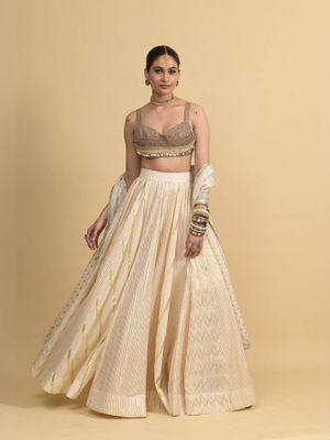 Buy Rishi & Vibhuti Ivory Celeste Blouse with Lehenga and Dupatta (Set of 3) (S) Online