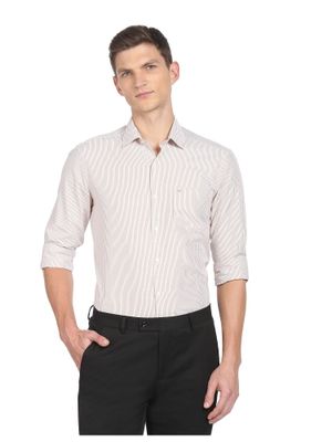 Arrow Formal Shirts : Buy Arrow Men Light Brown Vertical Stripe Pure ...